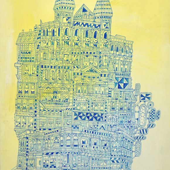 Moving City Cream on Storm Blue | 111 Minna Gallery and Events